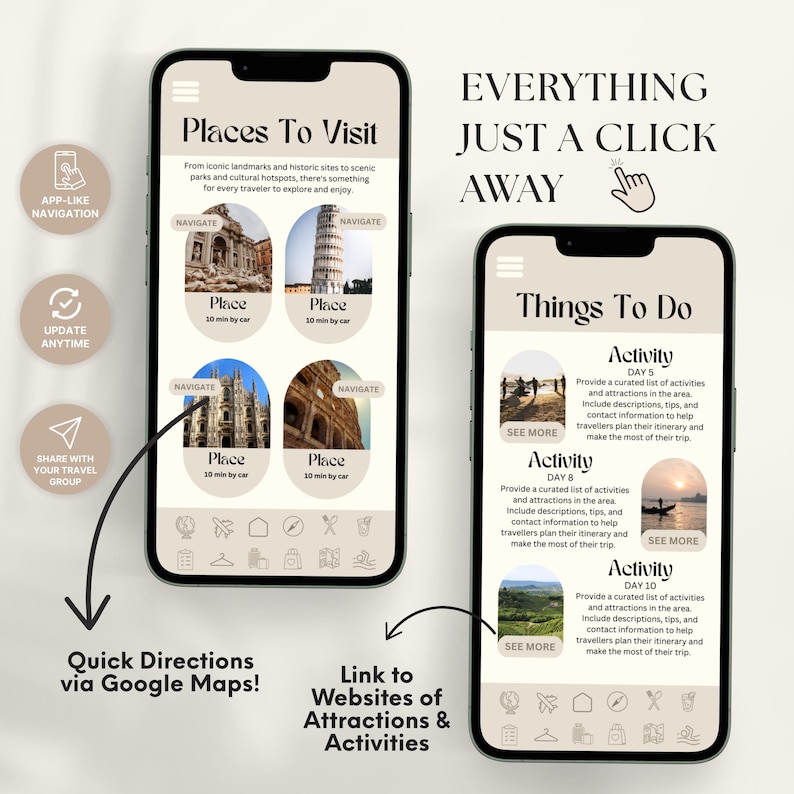 Travel Itinerary Template: 40-page Travel Guide Digital & Printable ...