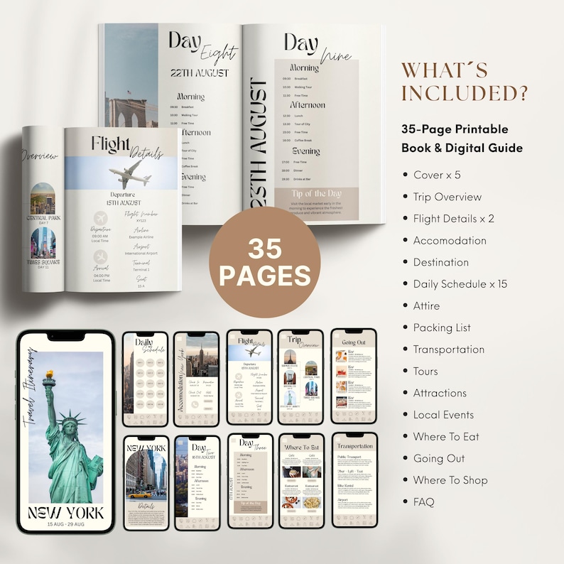 NYC Travel Itinerary Template: 35-page Trip & Vacation Planner Digital ...