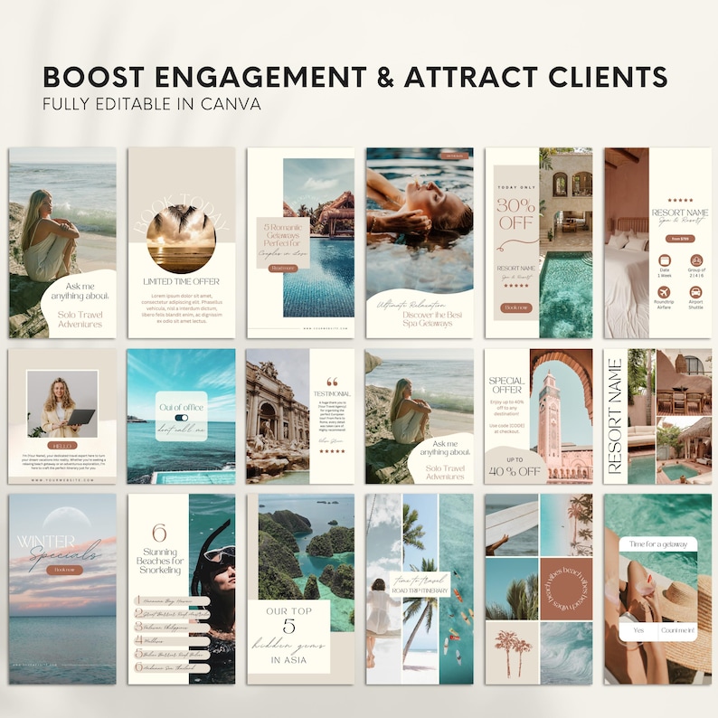 2500 Travel Agent Instagram Templates: Travel Marketing Social Media ...