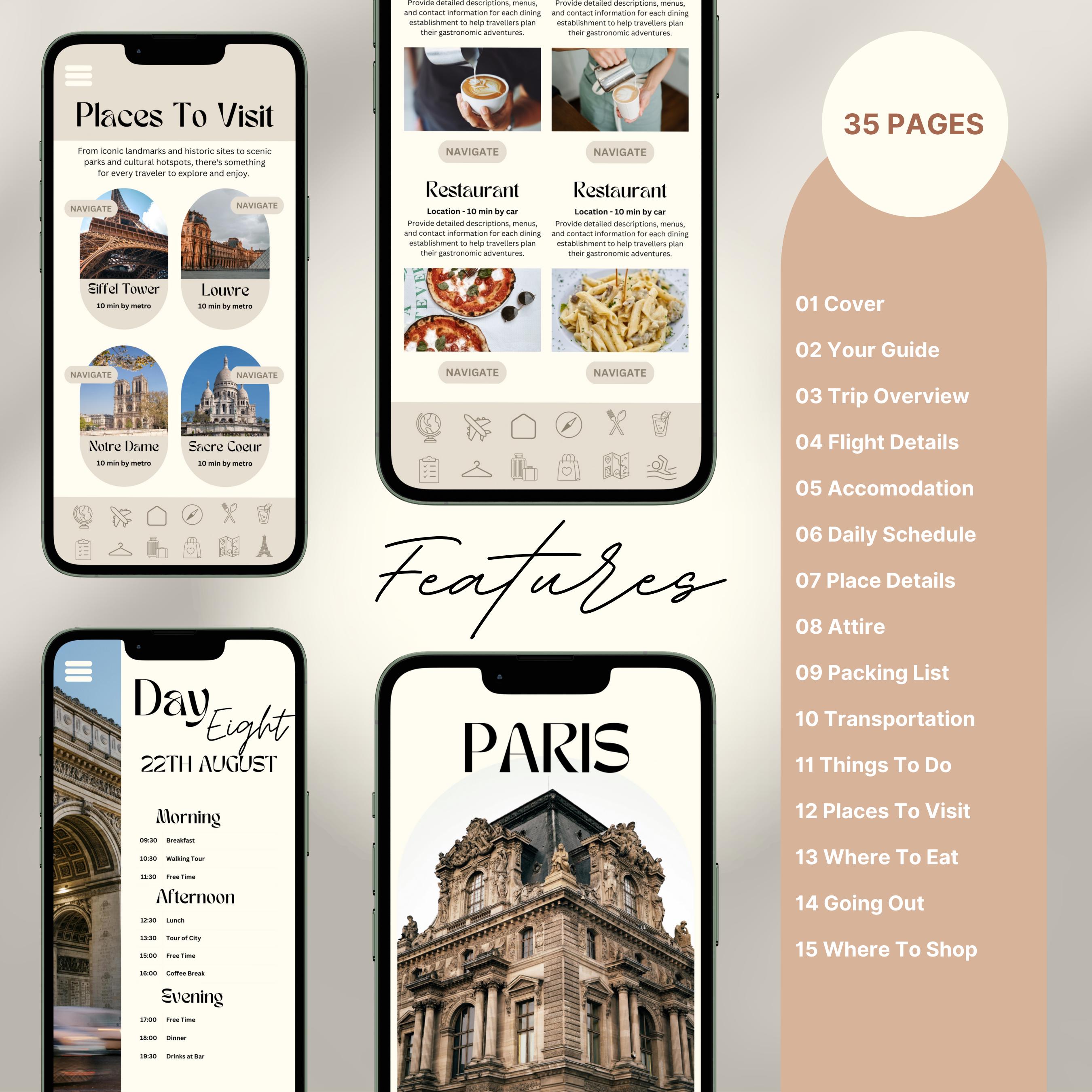 Paris Travel Itinerary Template, Travel Planner, Trip Schedule ...
