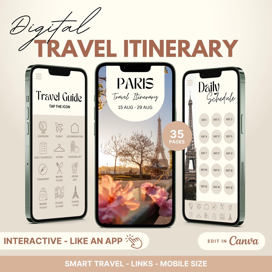 Paris Travel Itinerary Template, Travel Planner, Trip Schedule ...