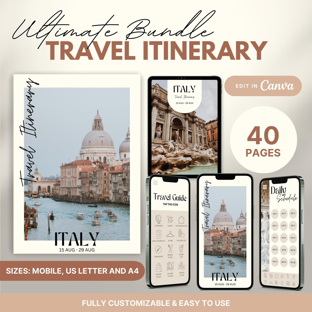 Italy Travel Itinerary Template: Customizable Digital Planner (canva ...