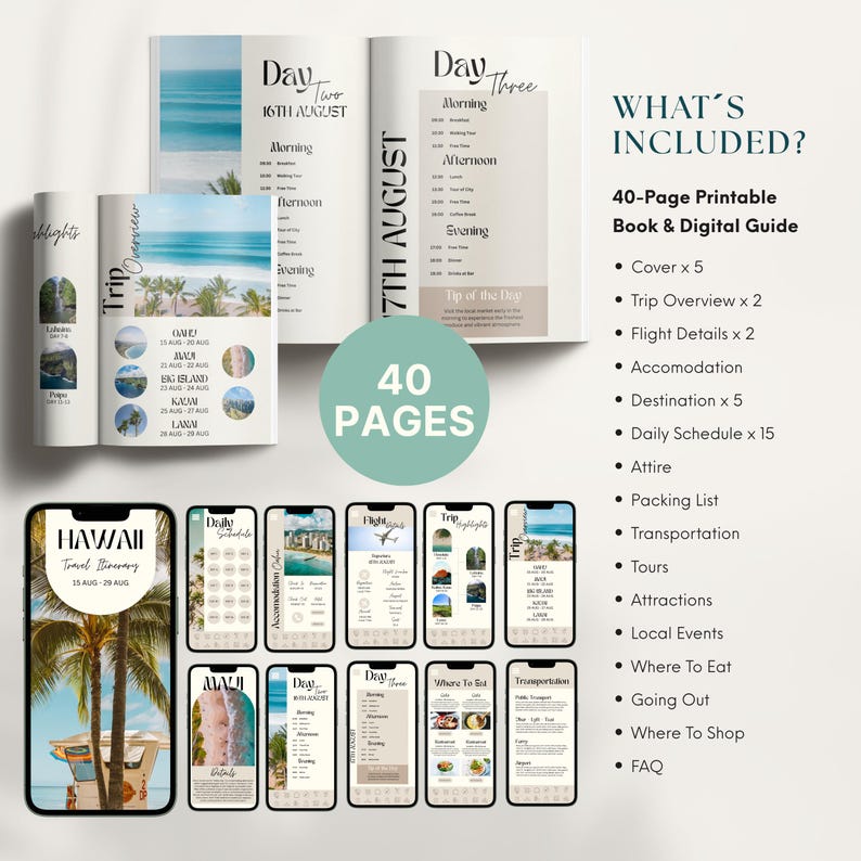 Hawaii Travel Itinerary Template: 40-page Trip & Vacation Planner ...