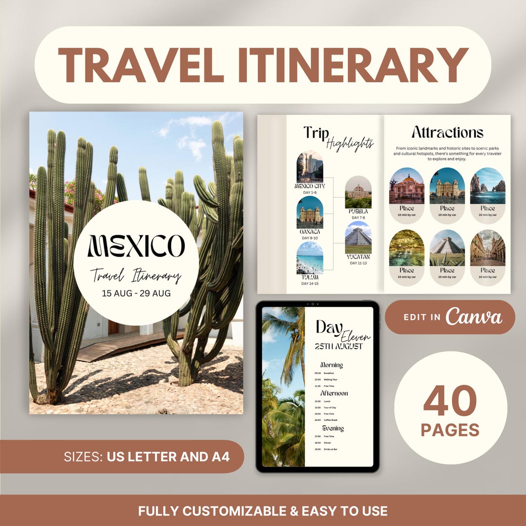 Mexico Travel Itinerary Template Travel Planner Trip Itinerary ...