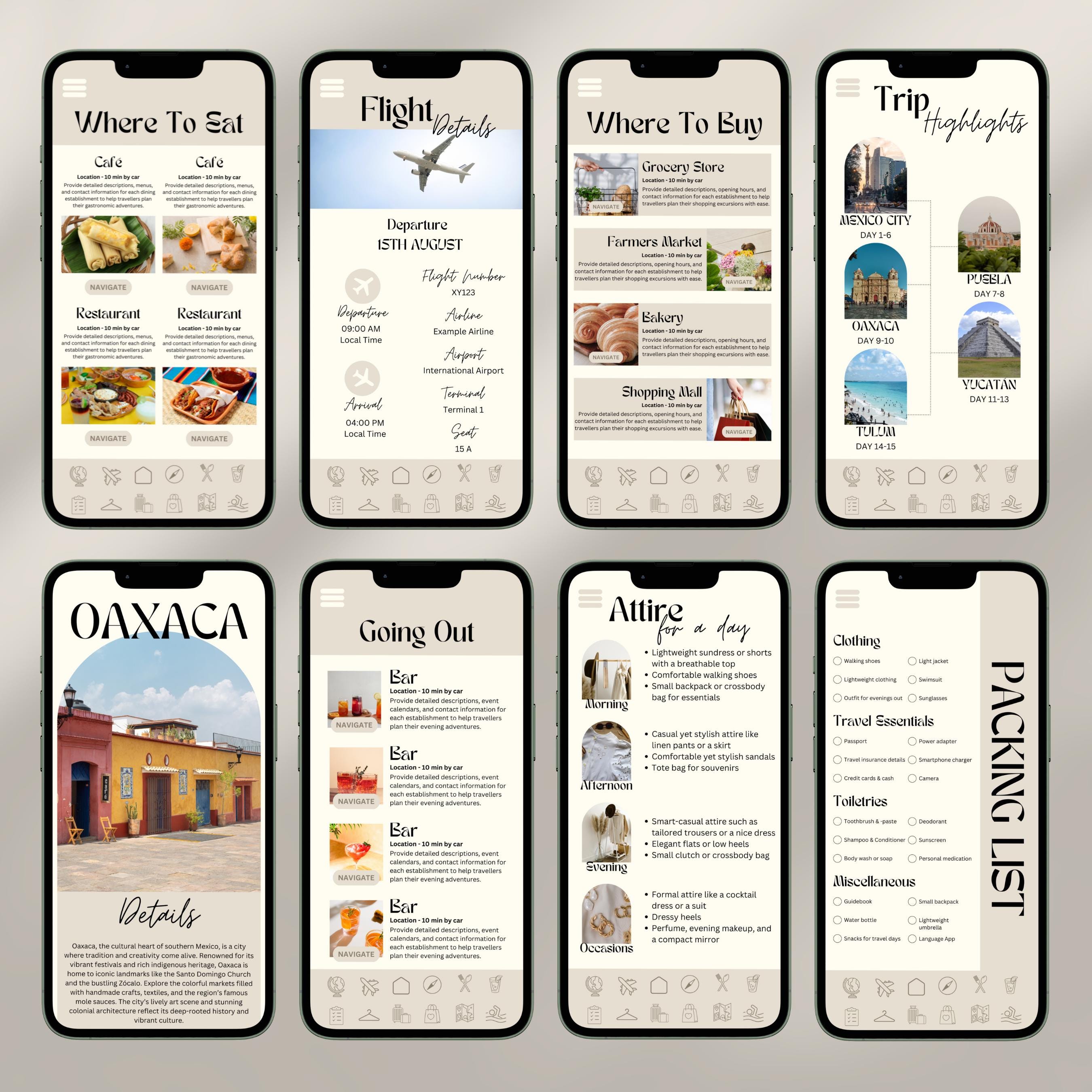 Mexico Travel Itinerary Template: Mobile Vacation Planner (canva) - Etsy