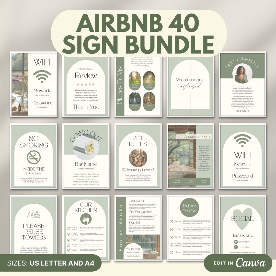 Airbnb Sign Bundle Template Welcome Book Sign House Rules Poster Wifi ...