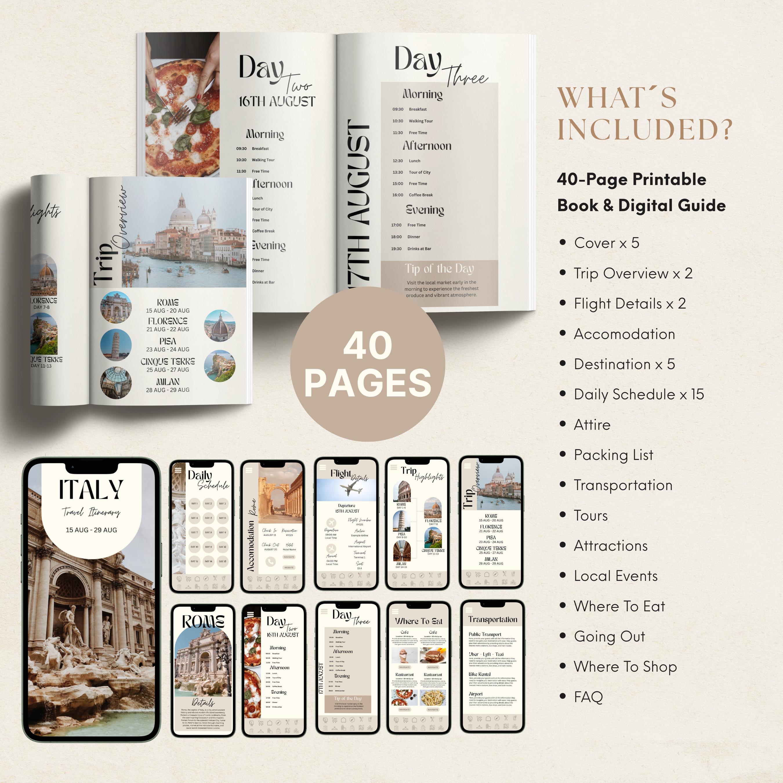Italy Travel Itinerary Template: 40-page Trip & Vacation Planner ...