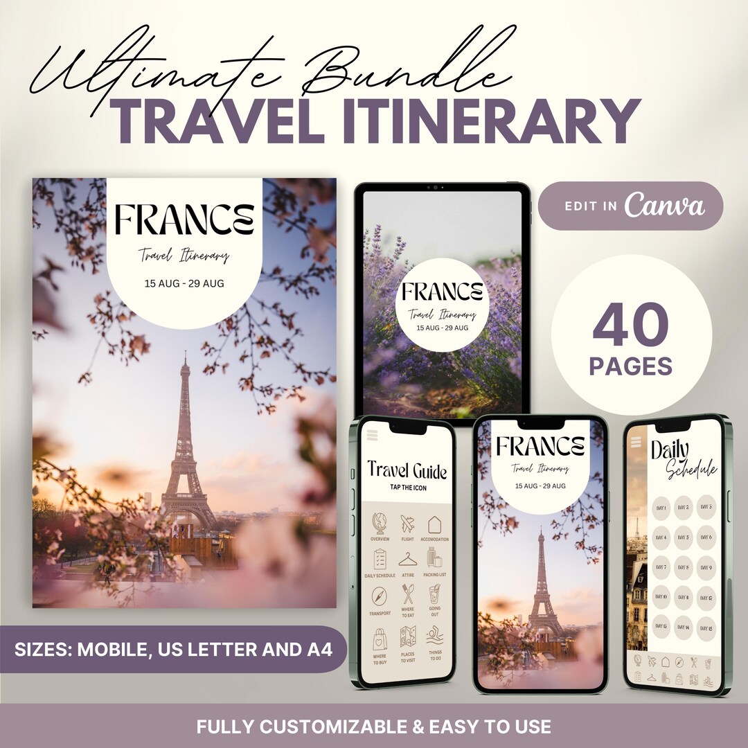 France Bundle Travel Itinerary Template, France Travel Planner, Trip ...