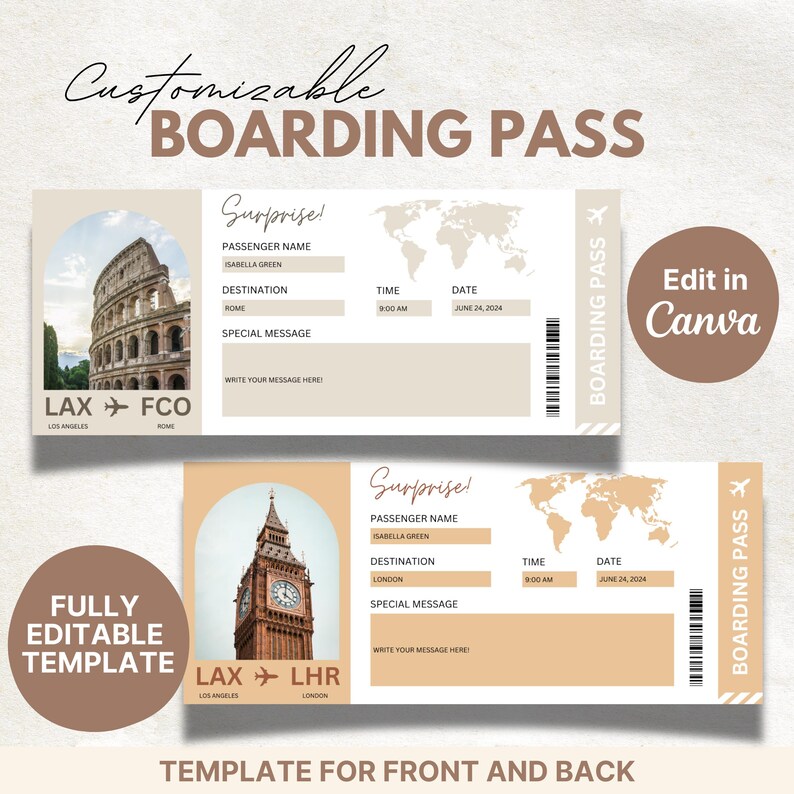 Boarding Pass Printable Template, Gift Fake Flight Ticket, Boarding ...