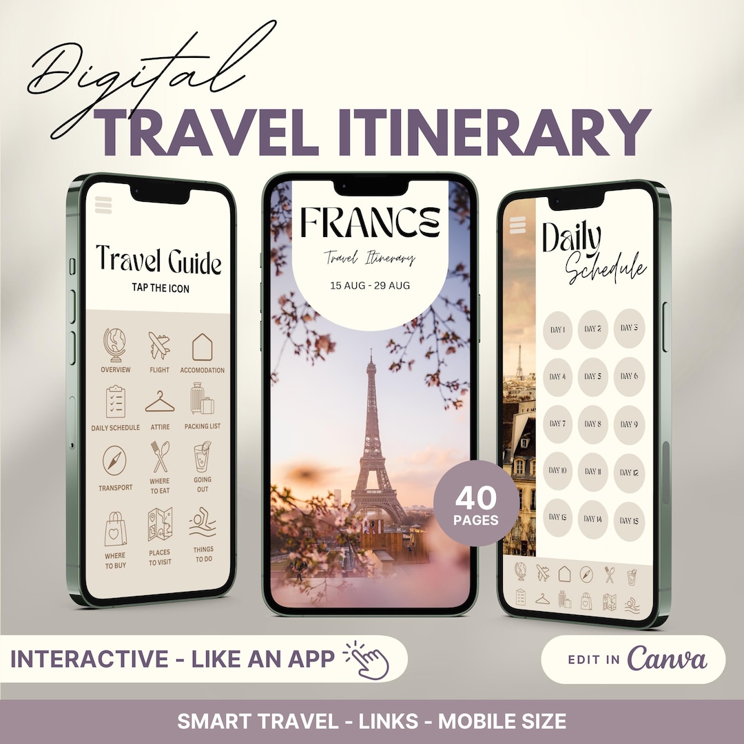 France Travel Itinerary Template: Digital Trip Planner (canva) - Etsy