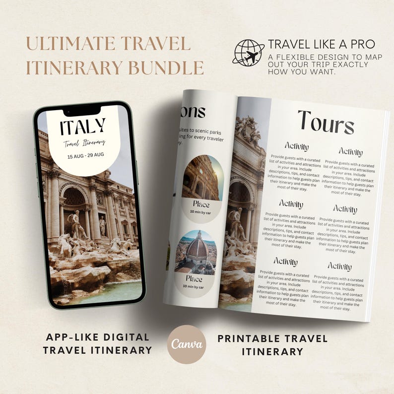 Italy Travel Itinerary Template: 40-page Trip & Vacation Planner ...