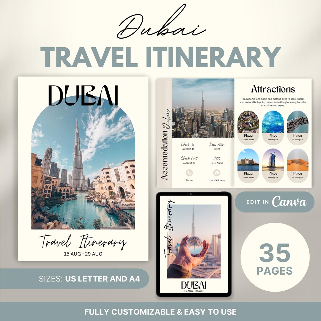 Dubai Travel Itinerary Template, Travel Planner, Dubai Trip Itinerary ...