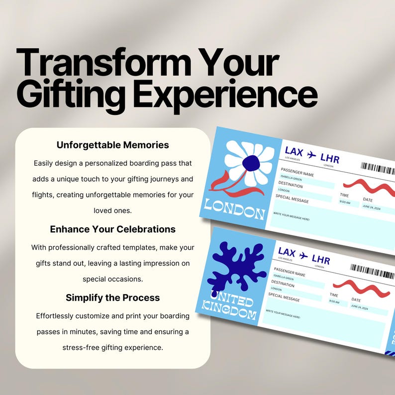 Printable Boarding Pass Gift Fake Boarding Ticket Custom Boarding Pass ...