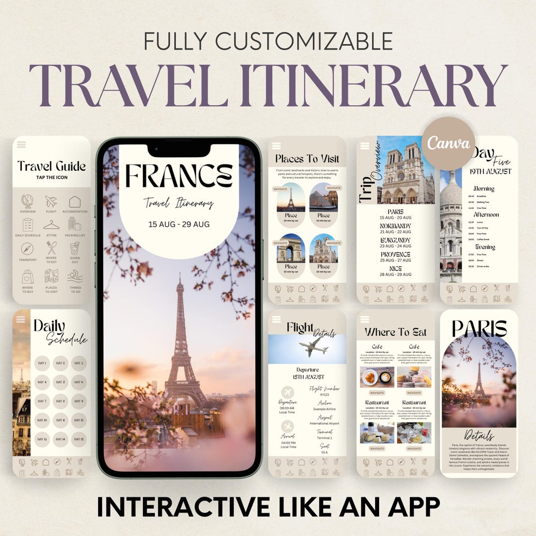 France Travel Itinerary Template: 40-page Travel Guide, Family Trip ...