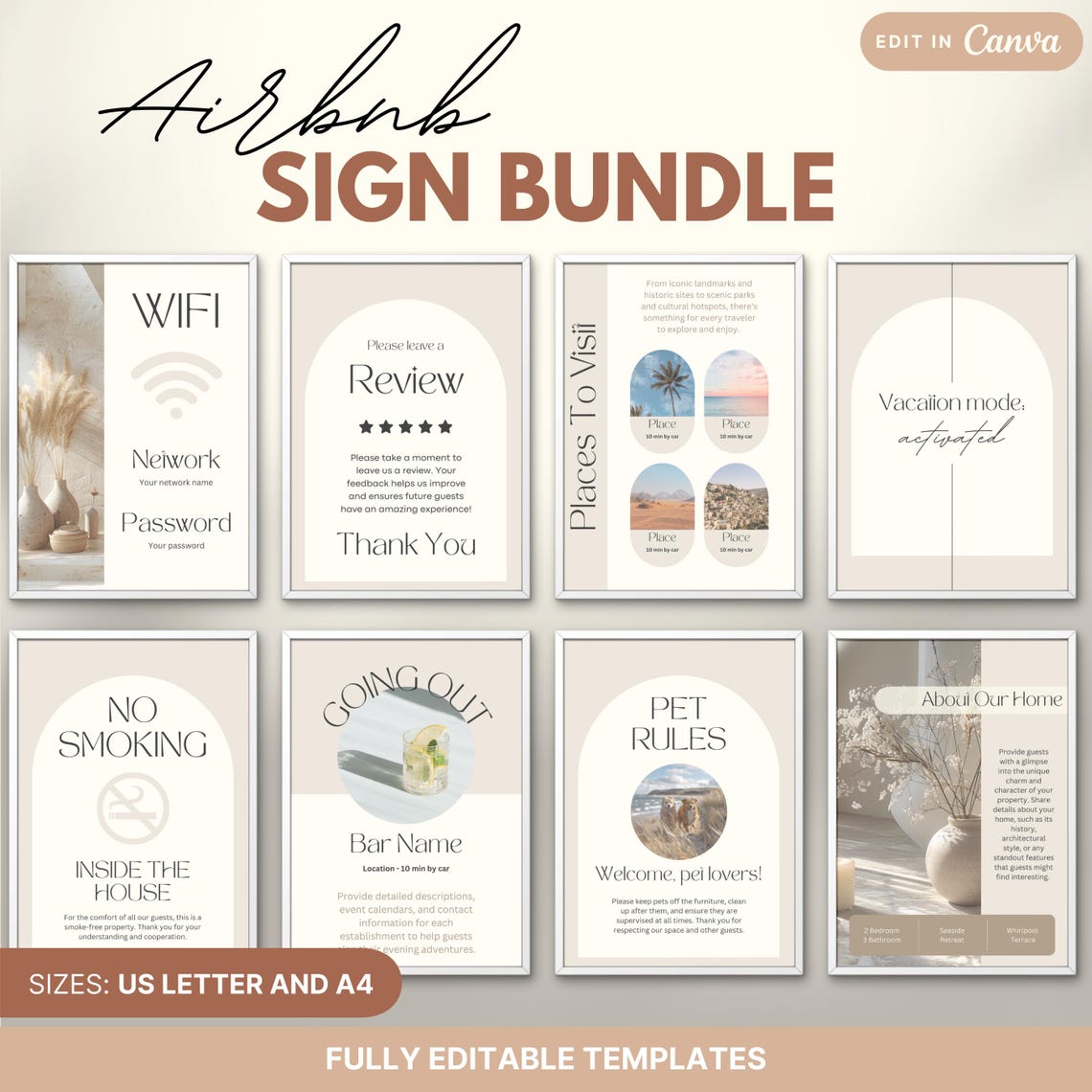 Airbnb Sign Bundle: Welcome Book, House Rules, Wifi (canva Template) - Etsy