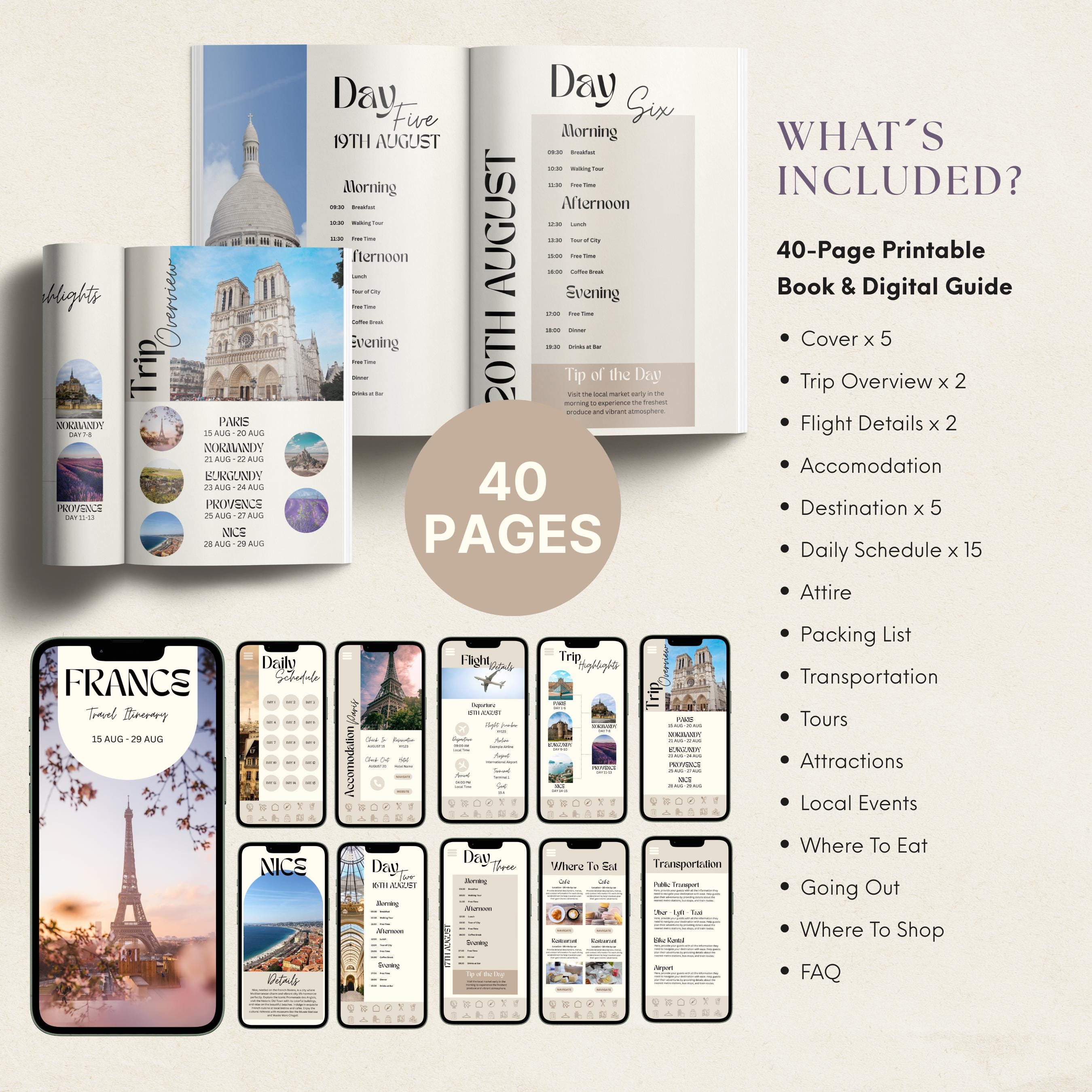 France Travel Itinerary Template: 40-page Travel Guide, Family Trip ...