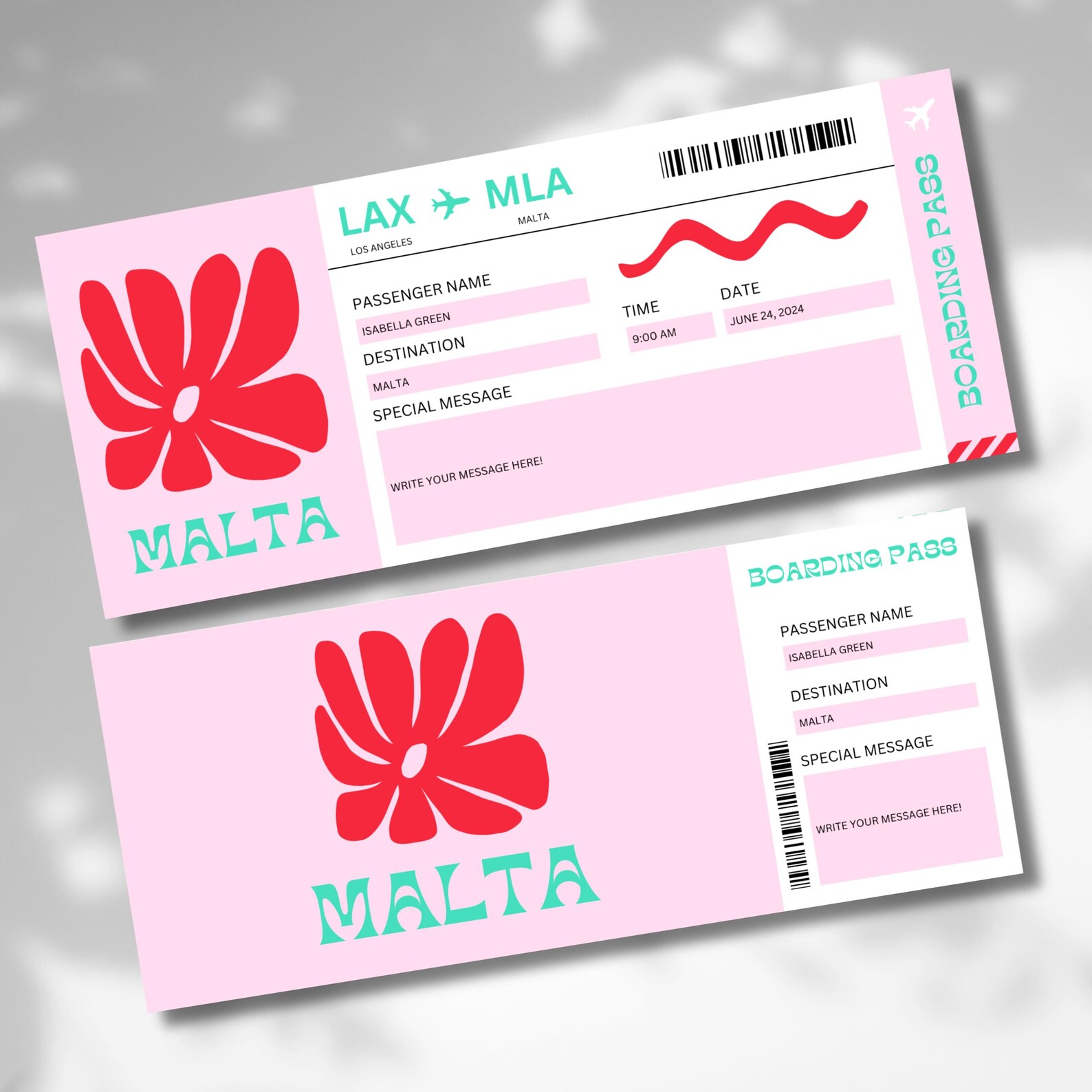 Malta Boarding Pass Printable Template, Gift Fake Flight Ticket ...