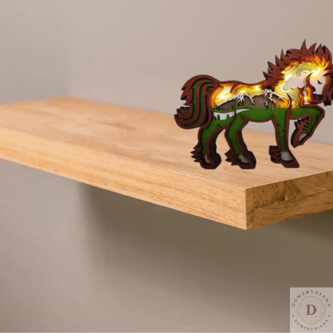 3D Wooden Animal Decorations With Light Bear, Moose, Wolf, Horse Unique ...