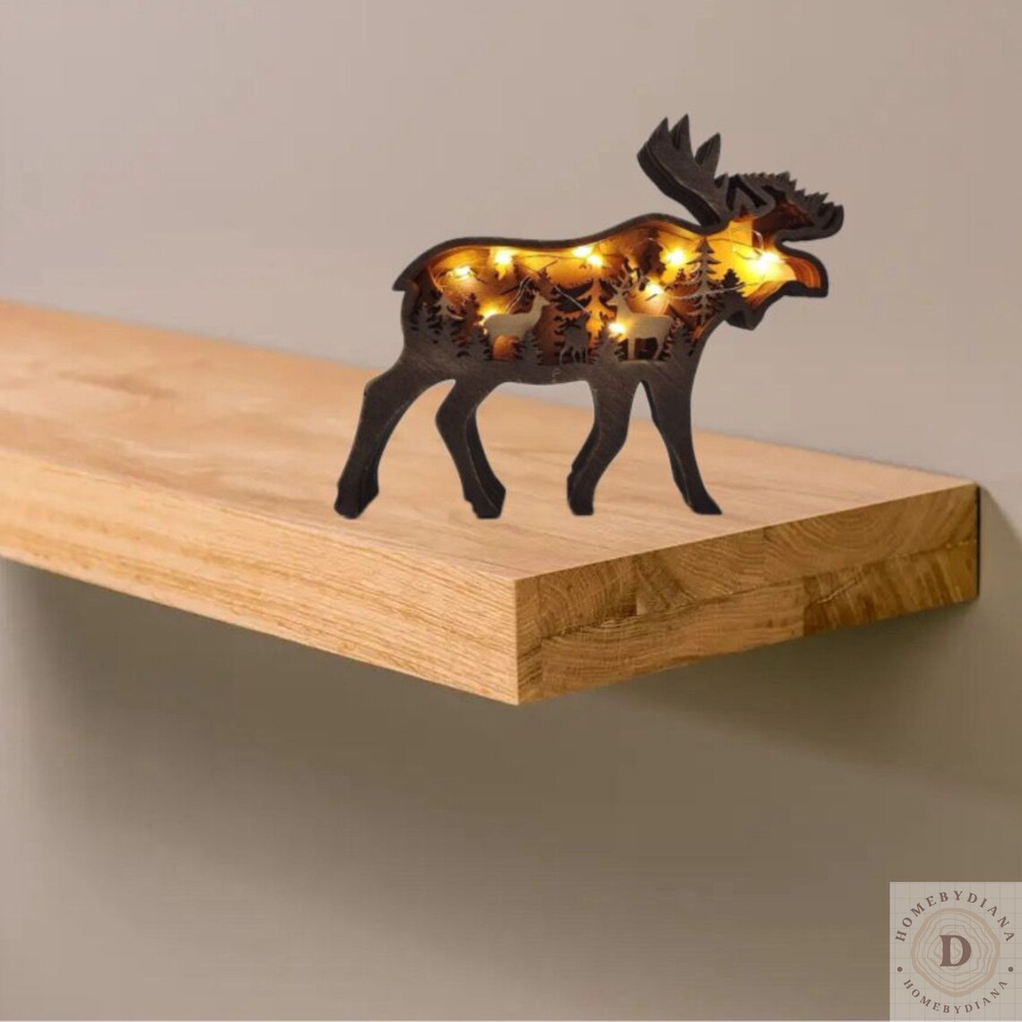 3D Wooden Animal Decorations With Light Bear, Moose, Wolf, Horse Unique ...