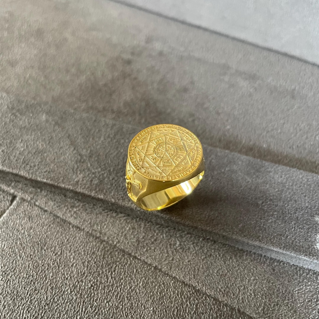 Archangel Pentagram Ring, 14K Solid Gold Jesus Crucifix Ring, St ...