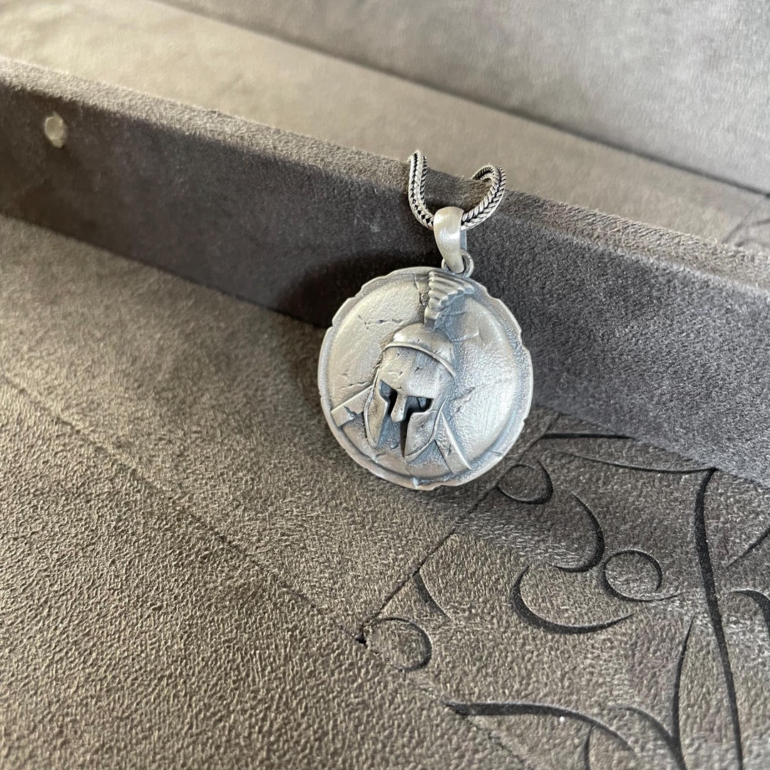 Helmeted Spartan Pendant, 925 Sterling Warrior Necklace, Ancient Greek ...