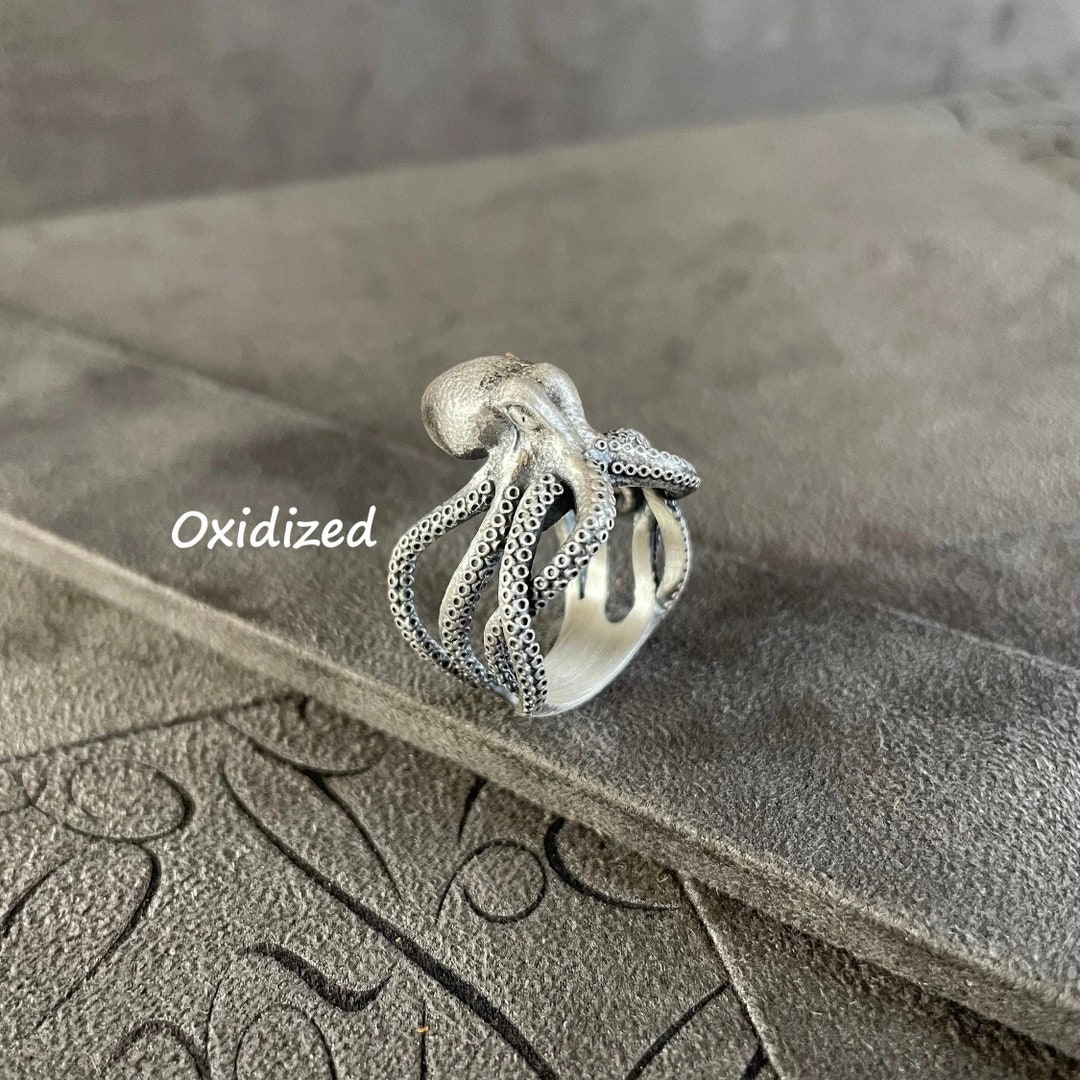 Octopus Ring, Silver Ocean Kraken Ring, Sea Animal Jewelry, Pinky Ring ...