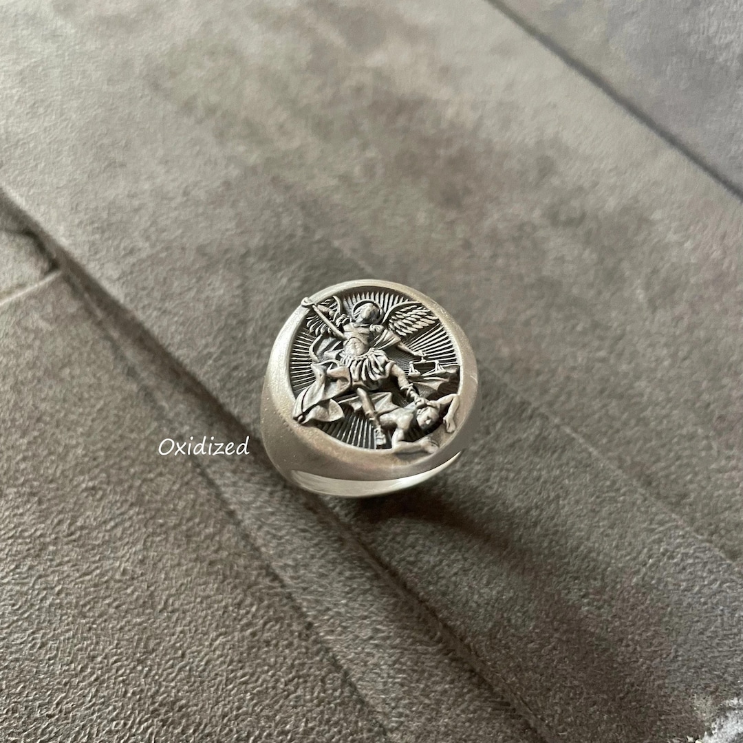 Saint Michael Ring, Sterling Silver Archangel St. Michael Ring, Patron ...