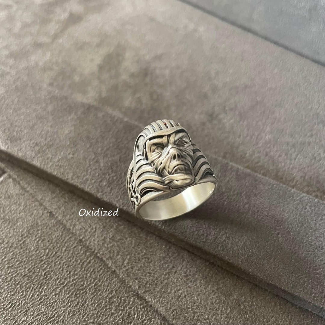 Pharaoh Ring, Sterling Silver Egyptian Mummy Ring, Jewelry Silver Ankh ...