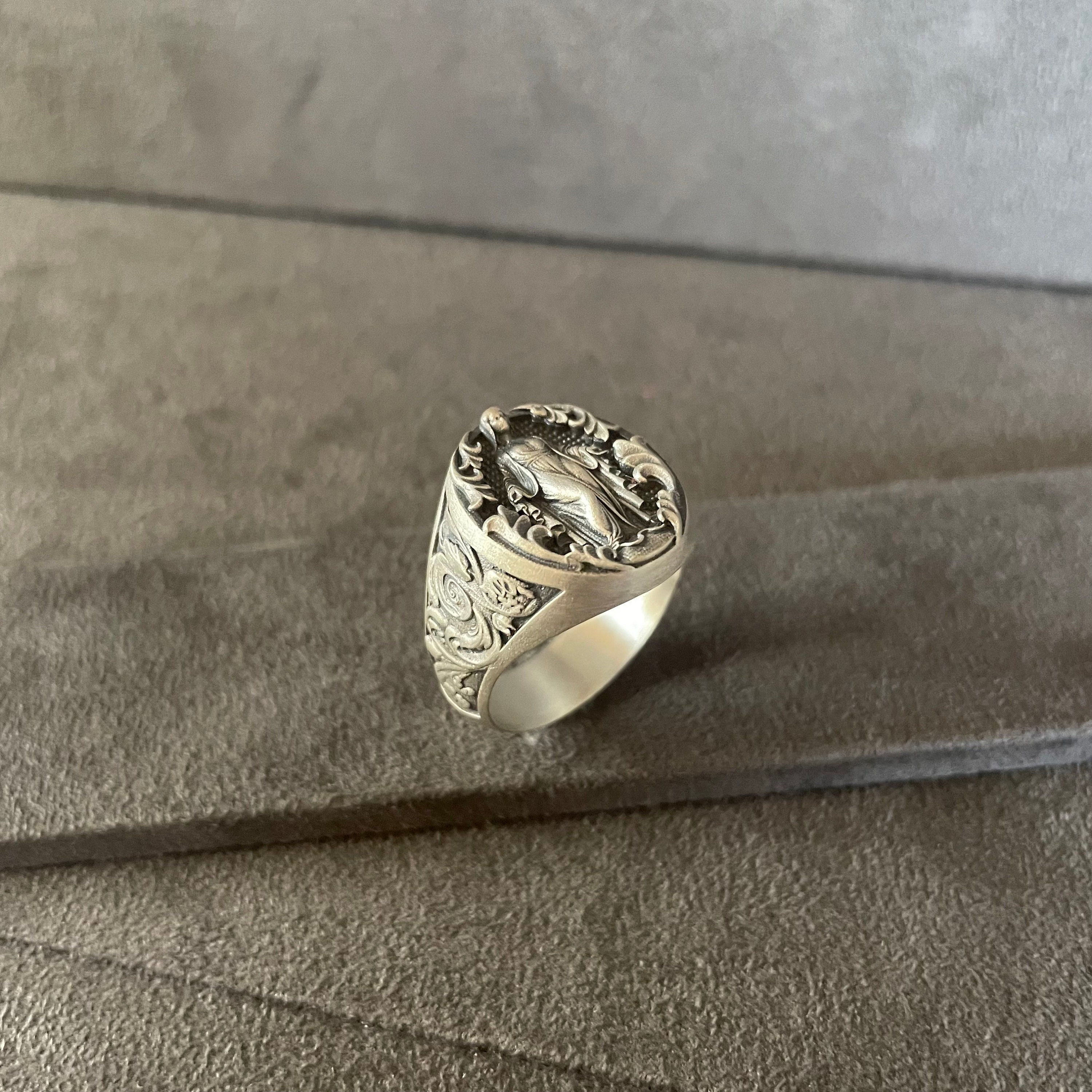 Virgin Mary Ring, Sterling Silver Our Lady of Grace Ring, Miraculous ...