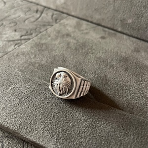 Winged Eagle Ring, Sterling Silver Eagle Ring for Men, Eagle Head Ring, Statement Ring, Engraved ...