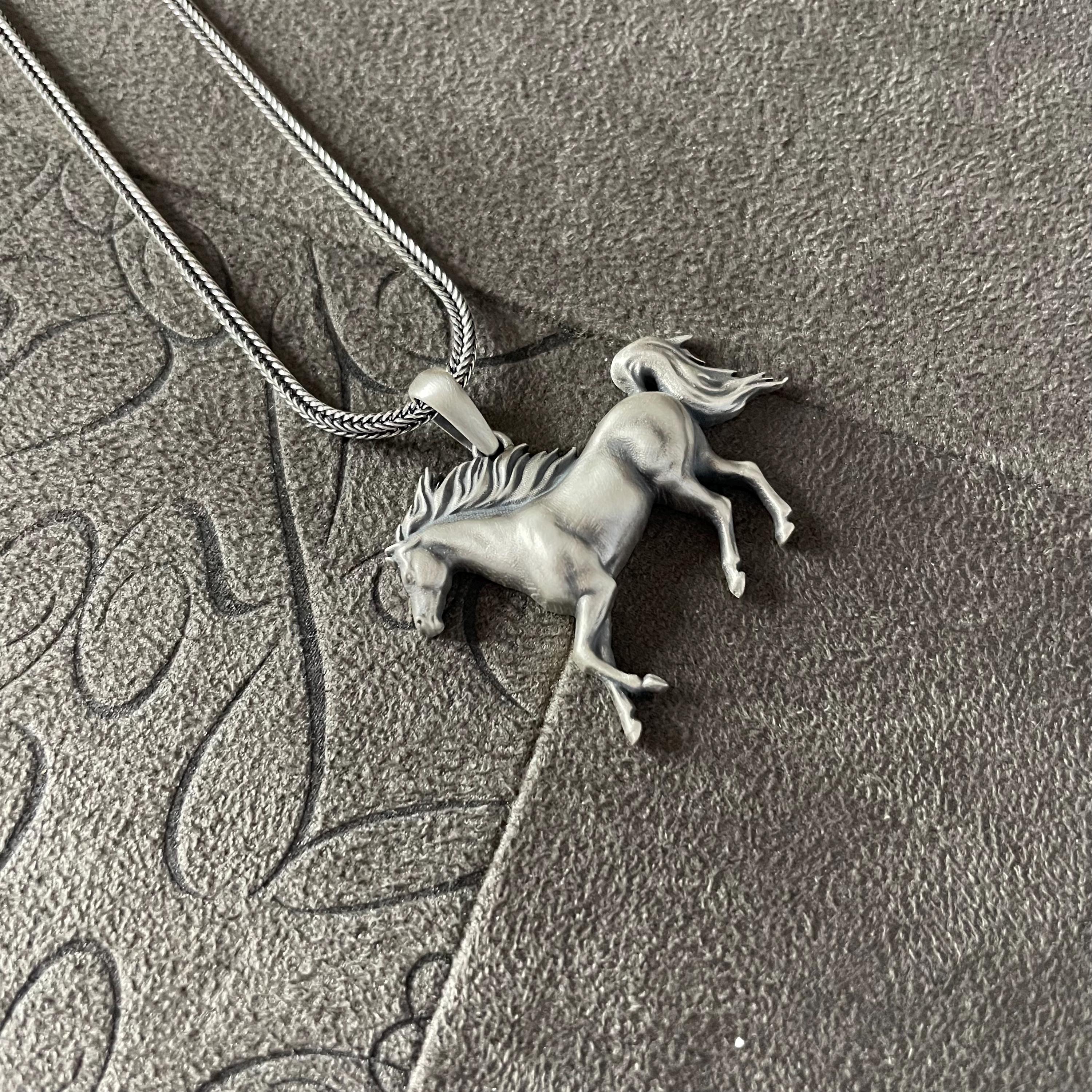 Sterling Silver Running Horse Necklace, Prancing Mane Detail, Animal ...