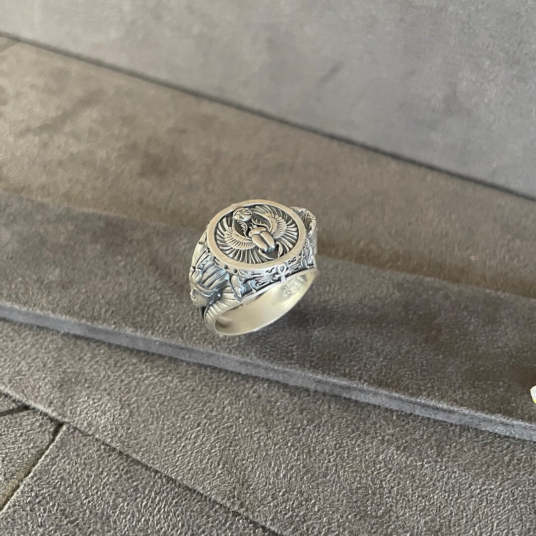 Scarab Ring, Sterling Silver Egyptian Scarab Men Ring, Fantasy Jewelry ...