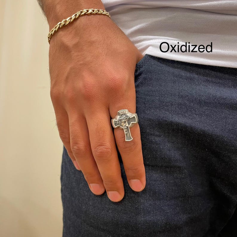 Jesus Christ Ring, Silver Crown of Thorns Jesus Cross Ring, Christian ...