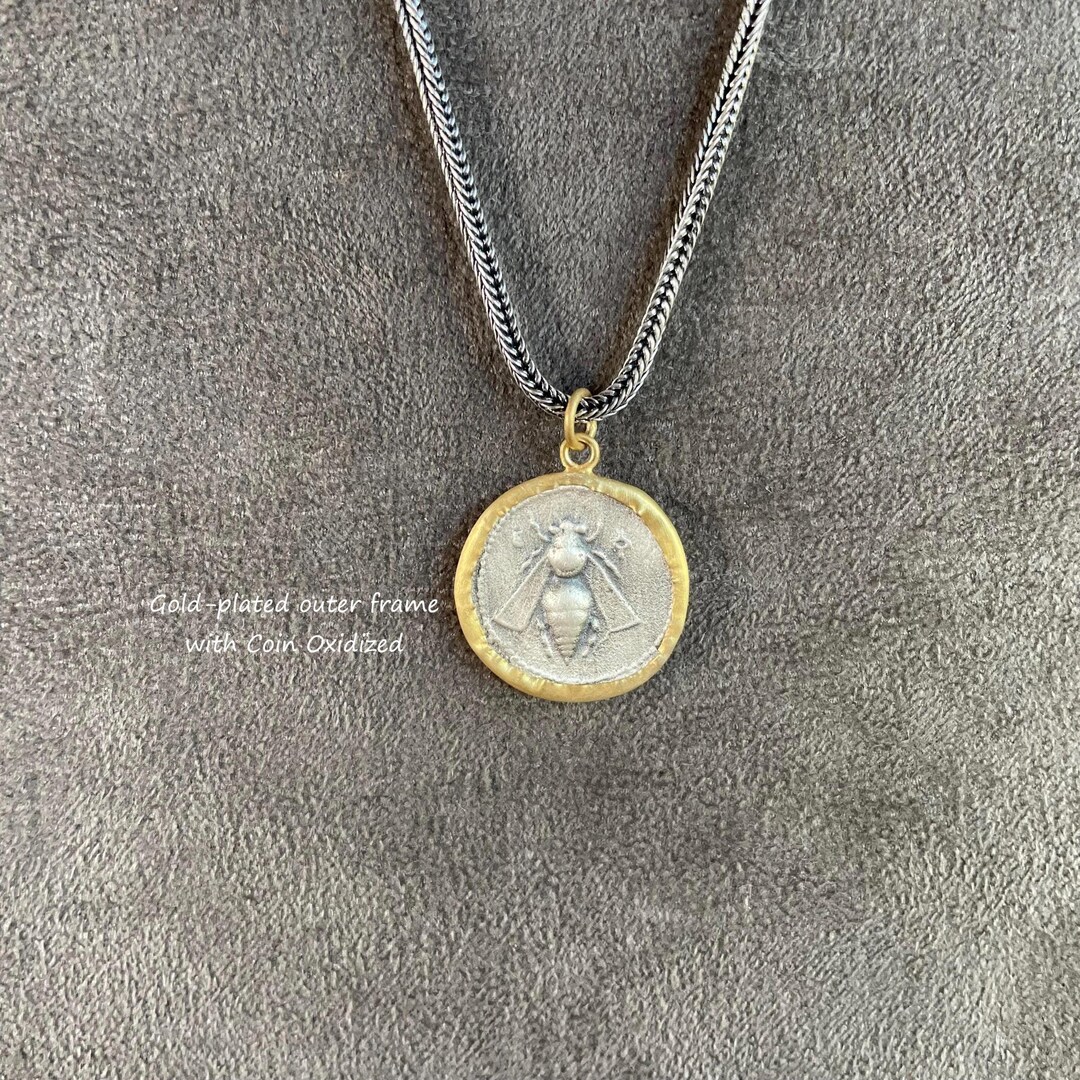 Replica Coin Bee Pendant, Sterling Silver Ancient Bee Coin Necklace ...