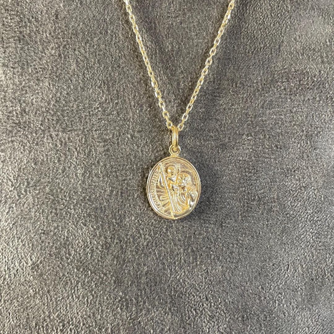 14K Real Gold Saint Christopher Necklace, St. Christopher Medal, Amulet ...