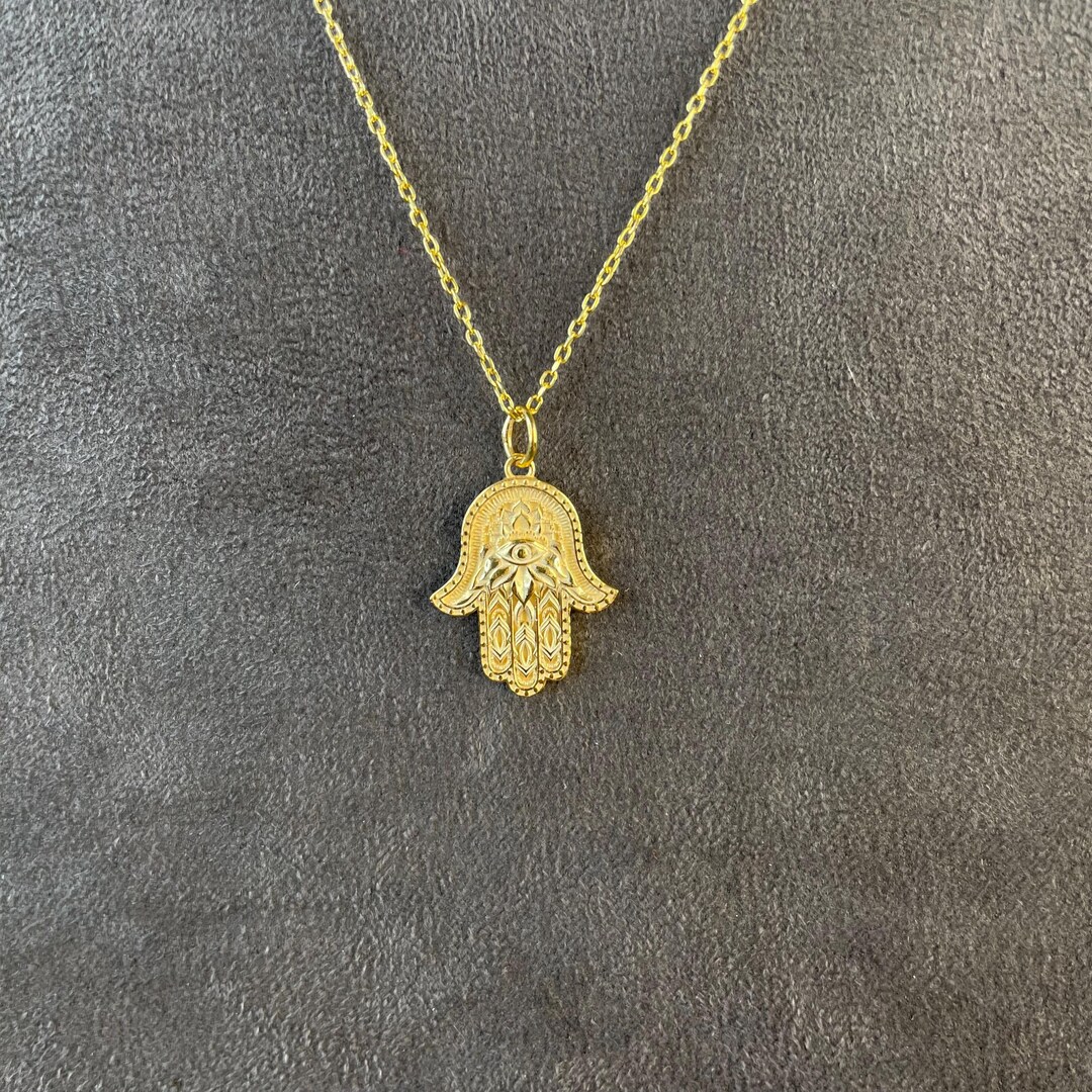 Hamsa Pendant, Solid Gold Hand of Fatima Necklace, Evil Eye Necklace ...