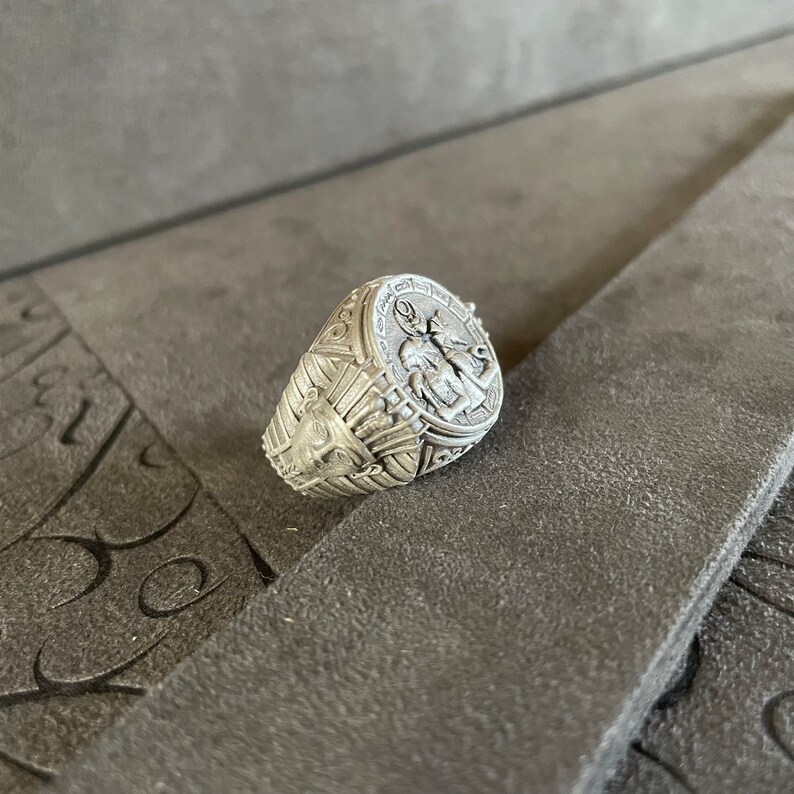 Horus Anubis Ring, Sterling Silver Ankh Signet Ring, Mythology Jewelry ...