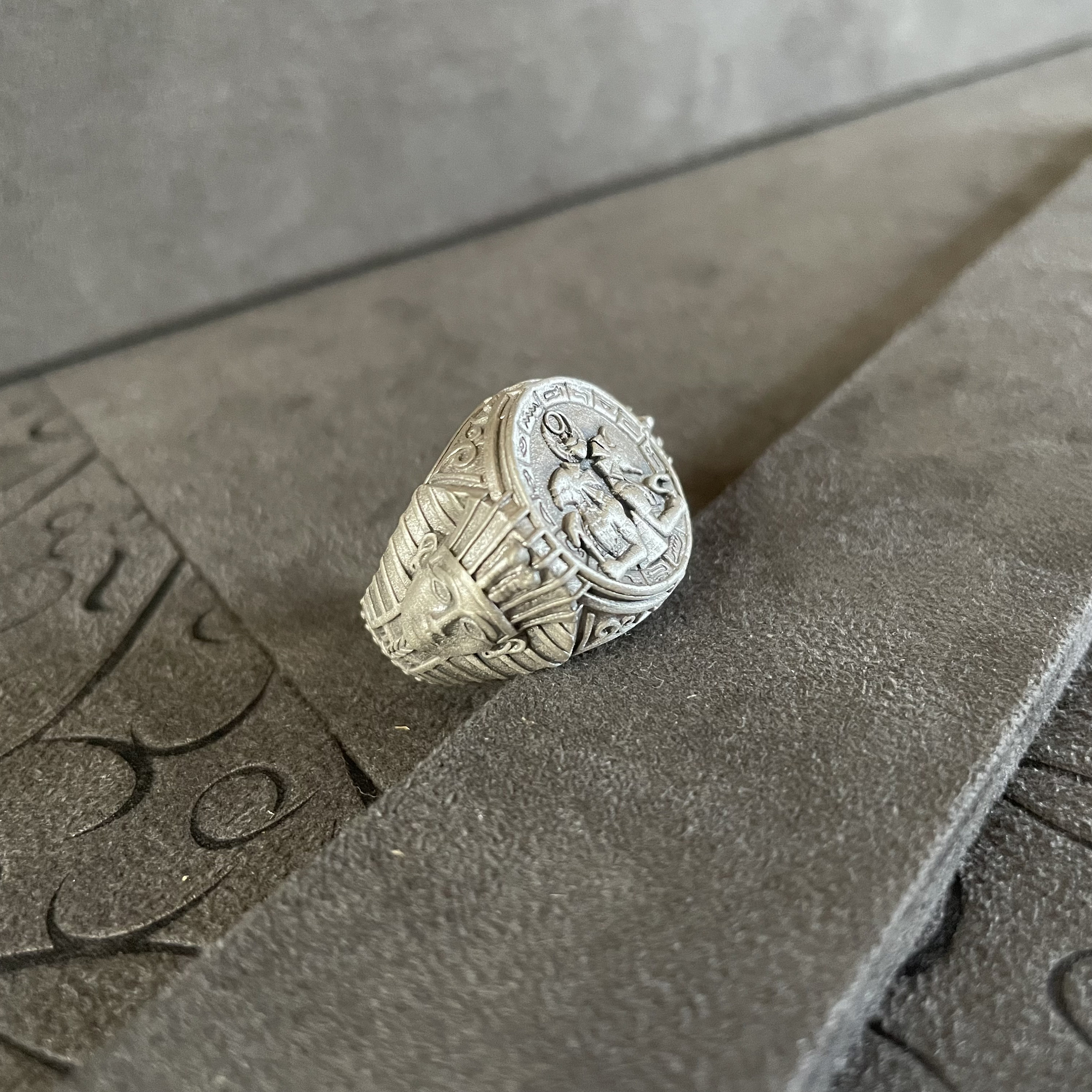 Horus Anubis Ring, Sterling Silver Ankh Signet Ring, Mythology Jewelry ...