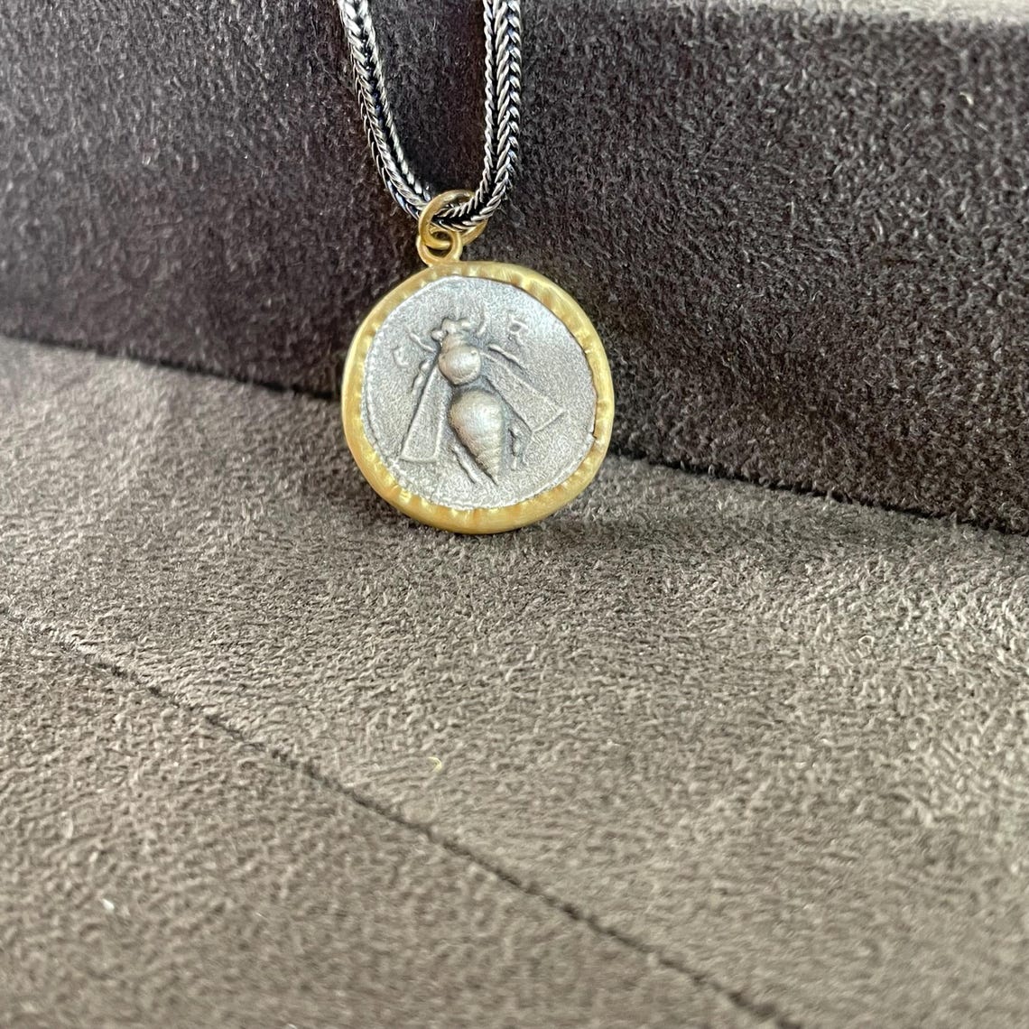 Replica Coin Bee Pendant, Sterling Silver Ancient Bee Coin Necklace ...