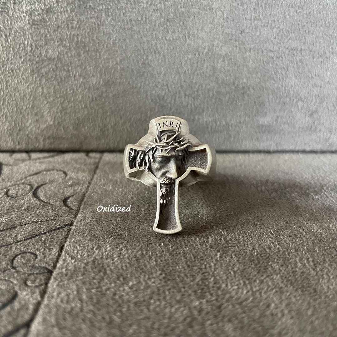 Jesus Christ Ring, Silver Crown of Thorns Jesus Cross Ring, Christian ...