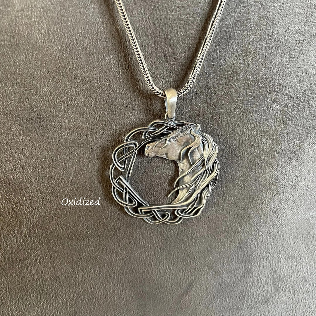 Celtic Horse Necklace, 925 Silver Gift Ideas, Engraved Horse Charm ...