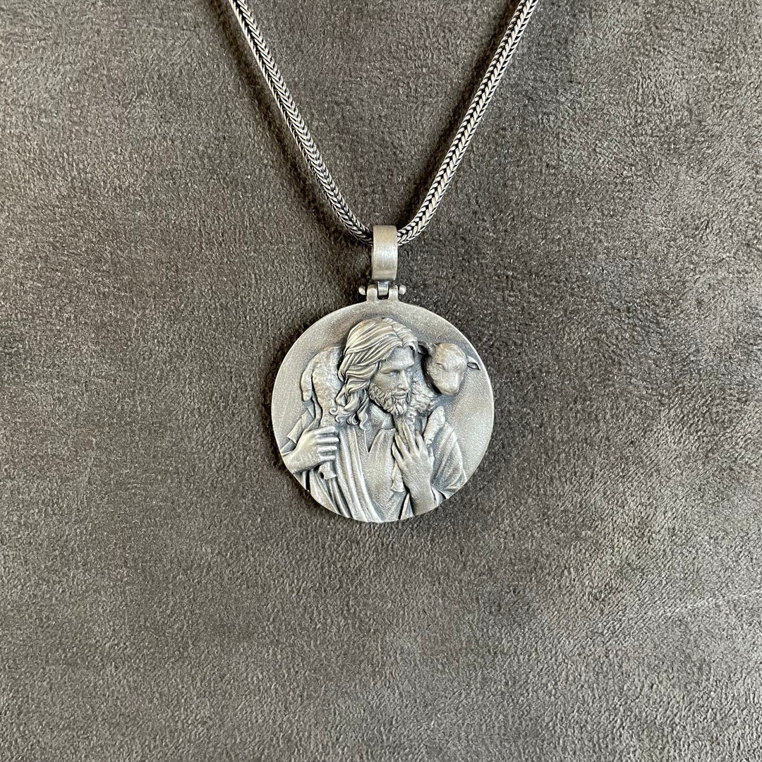 Jesus Shepherd Pendant, Sterling Silver Jesus Men Necklace, Christian ...
