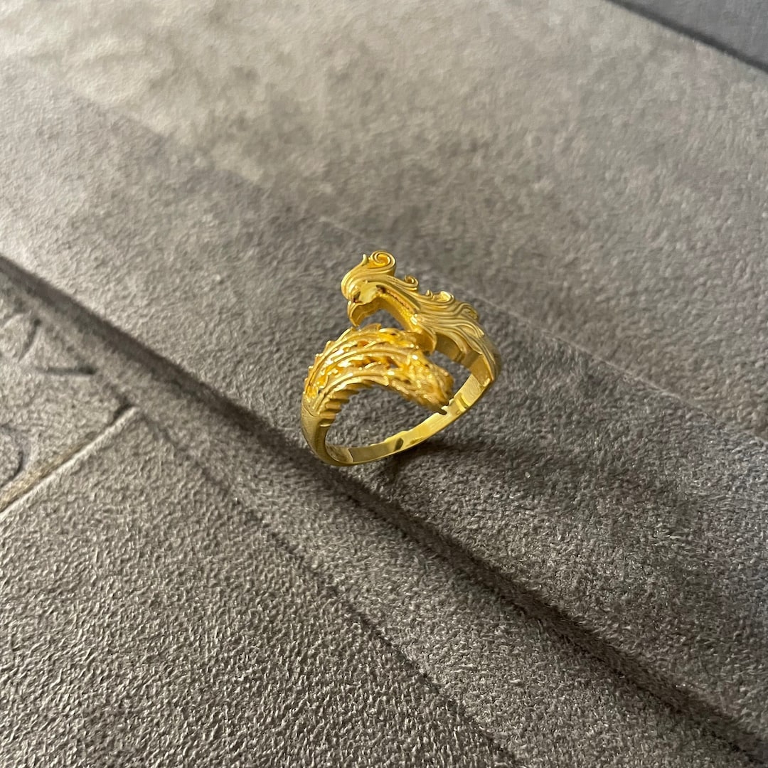 Phoenix Ring, 14K Real Gold Fire Bird Ring, Mythology Ring for Best ...