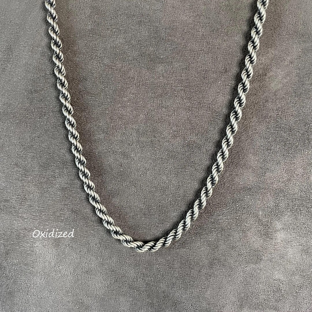 Rope Necklace Chain, Sterling Silver Mens Rope Chain, Hallow Twisted ...