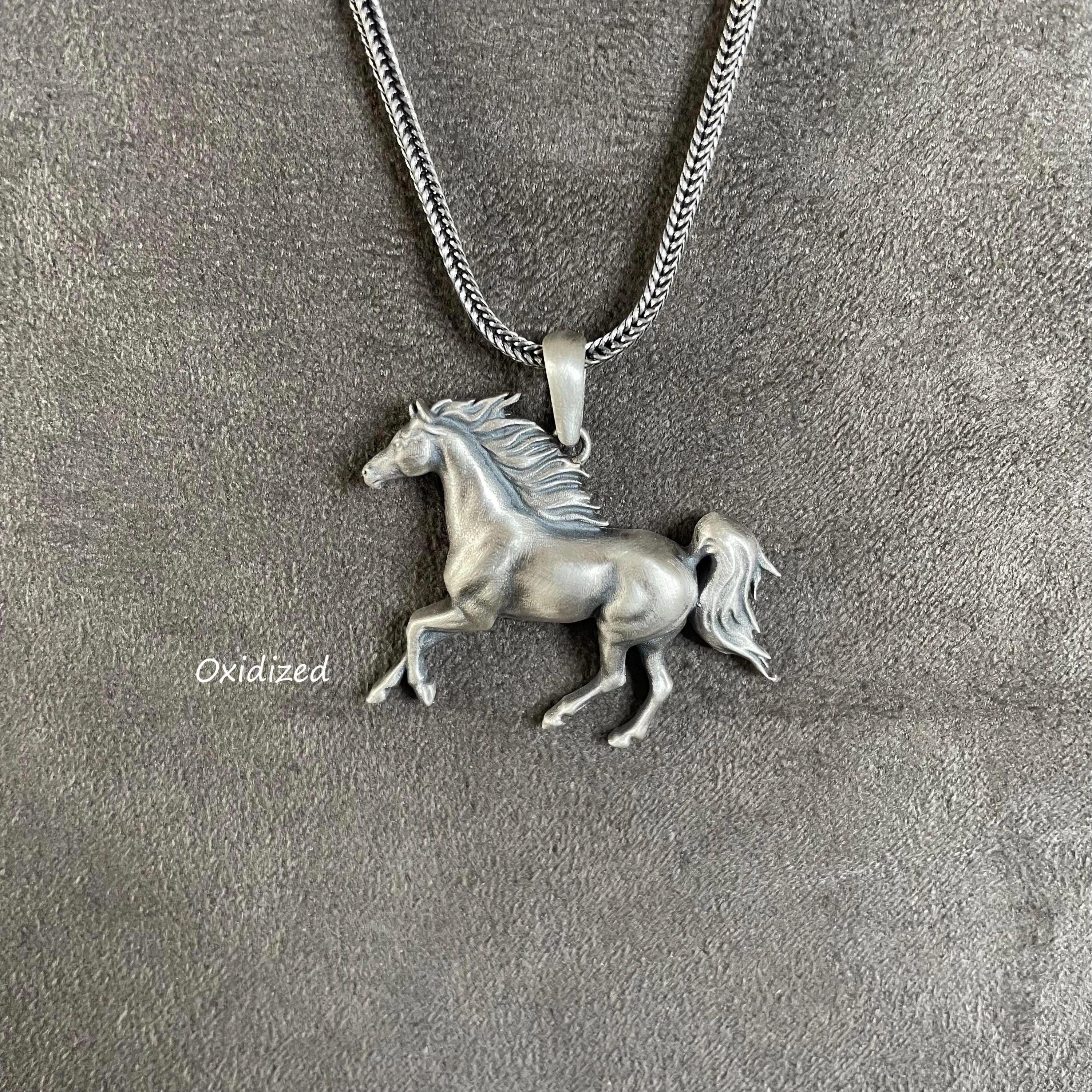 Sterling Silver Running Horse Necklace, Prancing Mane Detail, Animal ...