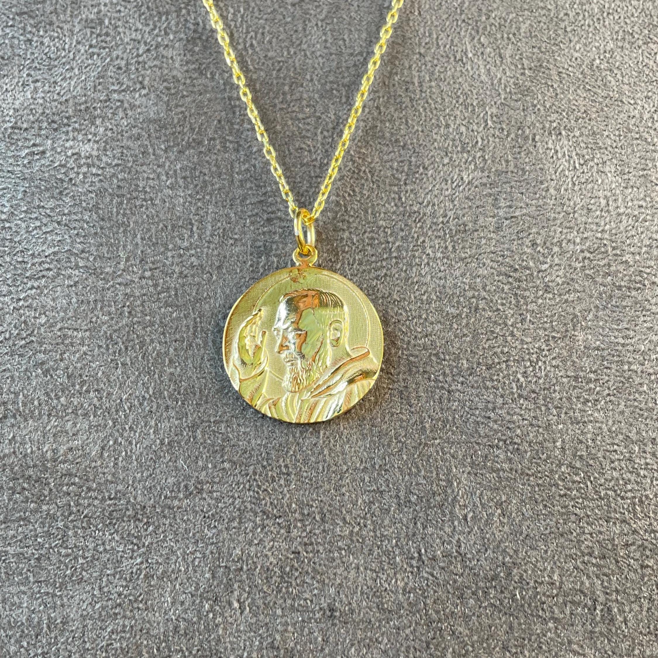 Real Gold Padre Pio Necklace, 14K Religious Necklace, Catholic ...