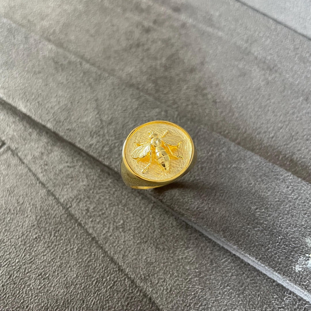 Queen Bee Ring, 14K Real Gold 3D Bee Ring, Pinky Men Ring, Memorial ...