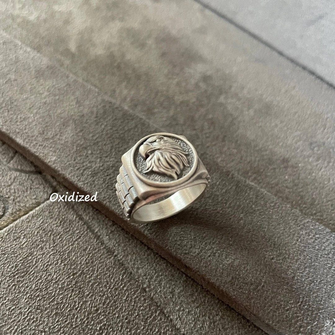 Winged Eagle Ring, Sterling Silver Eagle Ring for Men, Eagle Head Ring ...