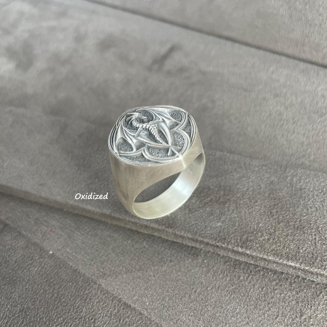 Dragon Ring, 925 Sterling Silver Dragon Signet Ring for Men, Gothic ...
