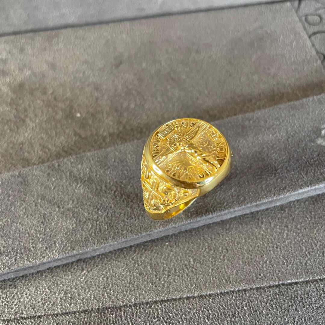 Jesus Crucifix Ring, 14K Real Gold Jesus Cross Ring, Saint Benedict ...